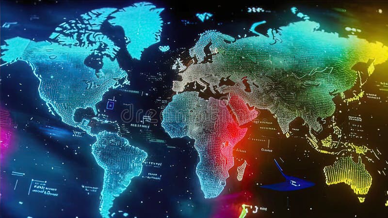 Abstract Digital World Map, Global Network and Communication Concept ...