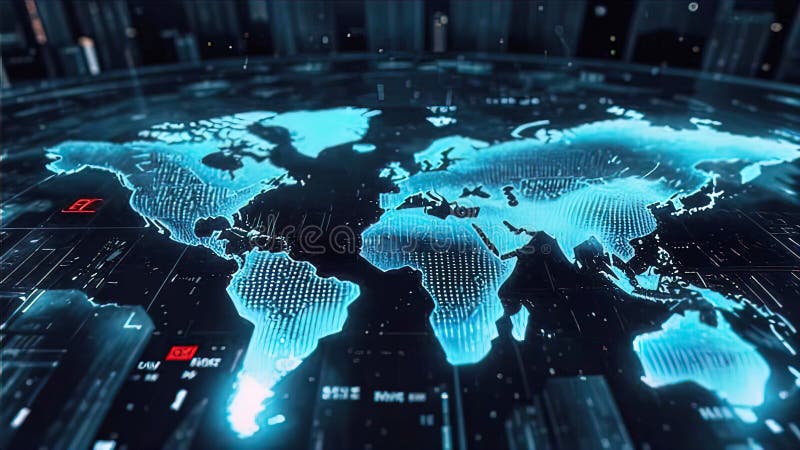 Abstract Digital World Map, Global Network and Communication Concept ...