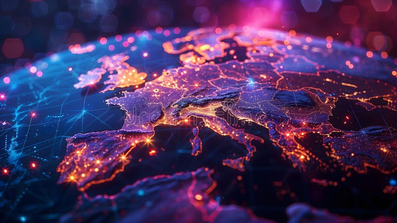 Abstract Digital World Map, Globe, Focus on Europe, Concept of Global ...