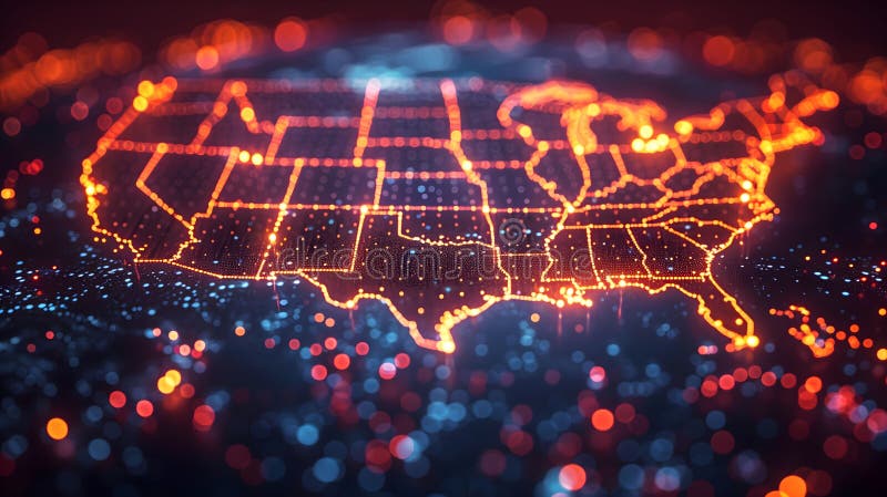 Abstract Digital World Map, Globe, Focus on USA, America, Concept of ...