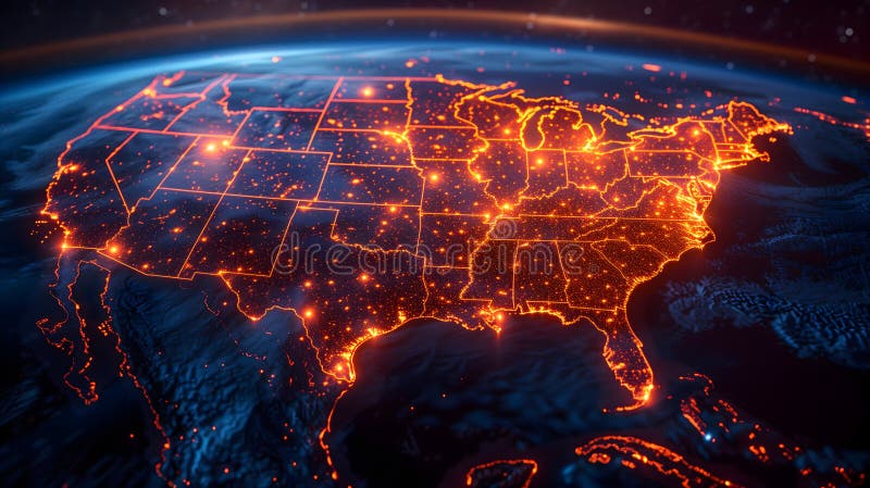 Abstract Digital World Map, Globe, Focus on USA, America, Concept of ...