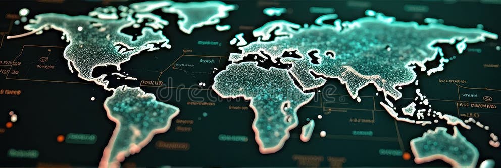 Abstract Digital World Map Highlighting Global Connectivity and Data ...