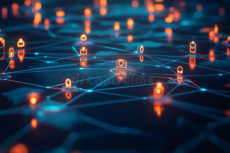 Abstract Digital World Map with Social Network Connections for Global ...