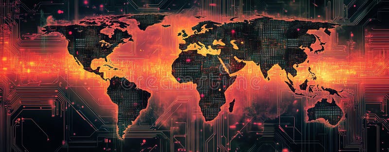 Abstract Digital World Map with Vibrant Colors Stock Illustration ...