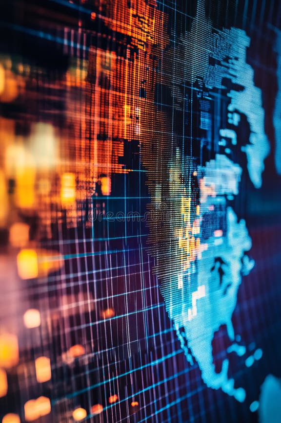 Abstract Digital World Map Visualization with Vibrant Colors Stock ...