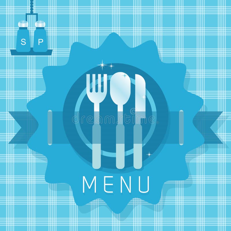 Abstract Dining Ware Icons on Blue Seamless Plaid Stock Vector ...