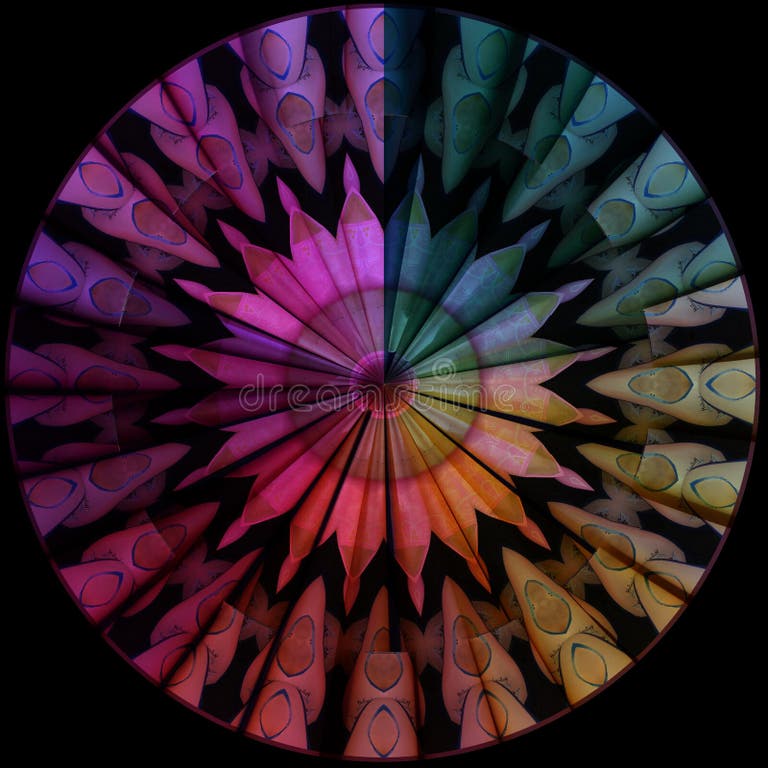 Abstract Disc in Different Bright Colors on Black Stock Illustration ...