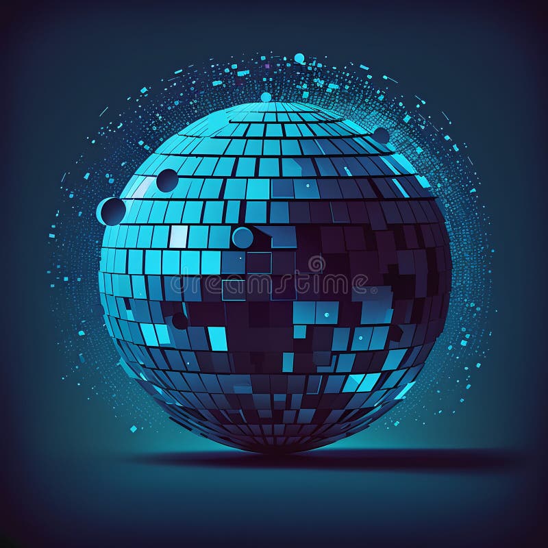 Abstract Disco Ball with Particles on Dark Blue Background. Vector ...