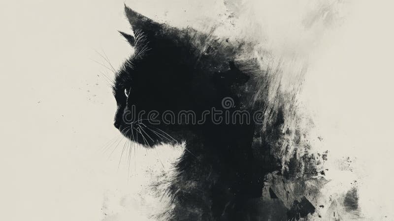 Abstract Disintegrating Black Cat Silhouette Stock Illustration ...