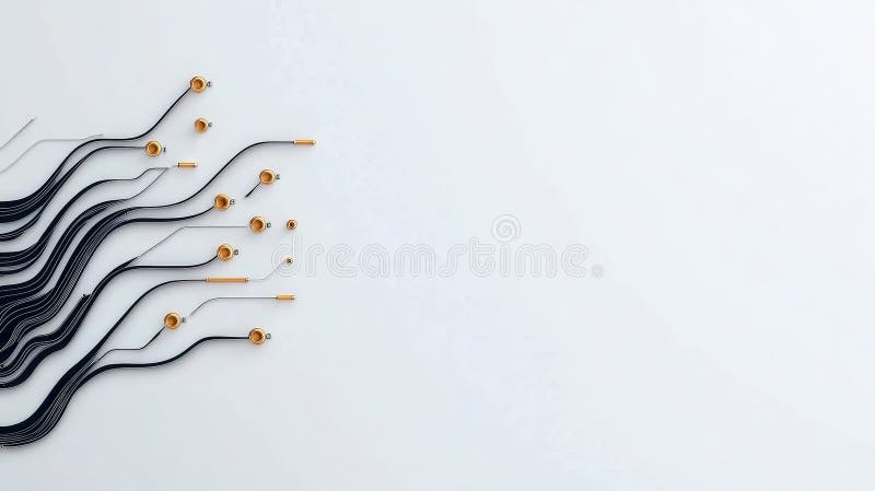 Abstract Display of Black Wires with Orange Components on a Minimalist ...