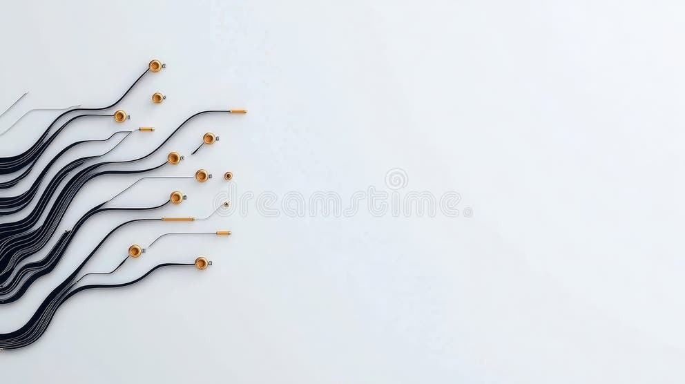 Abstract Display of Black Wires with Orange Components on a Minimalist ...