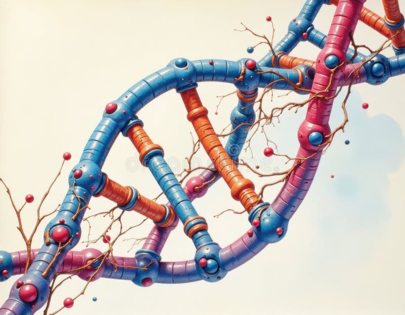Abstract DNA Double Helix with Branches and Berries - Science, Nature ...