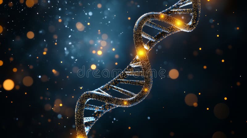 Abstract DNA Helix with Bokeh Lights and Glowing Particles Symbolizing ...