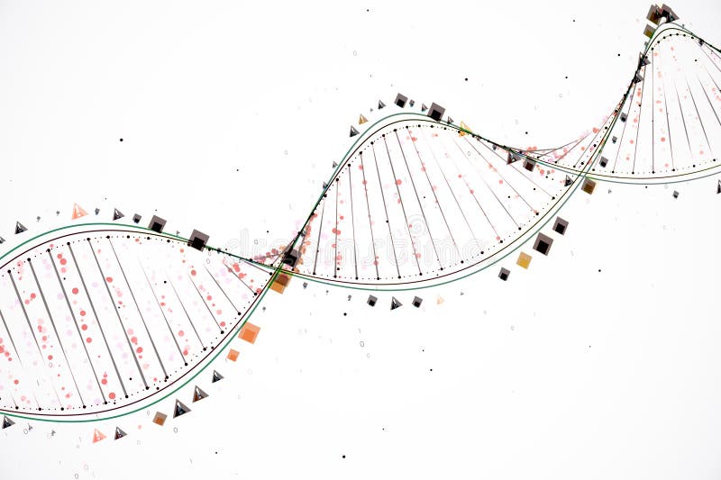 Abstract DNA Helix with Geometric Shapes on White Background. 3D ...