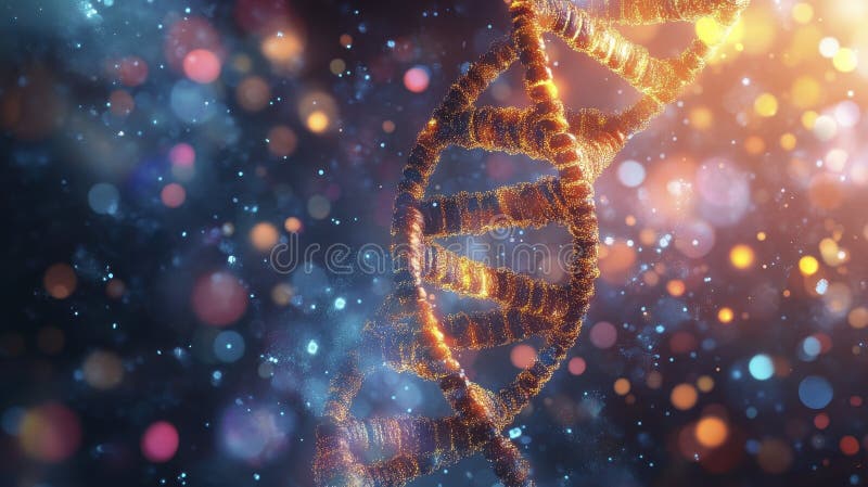 Abstract DNA Helix Glowing with Warm Tones, Surrounded by Vibrant Bokeh ...