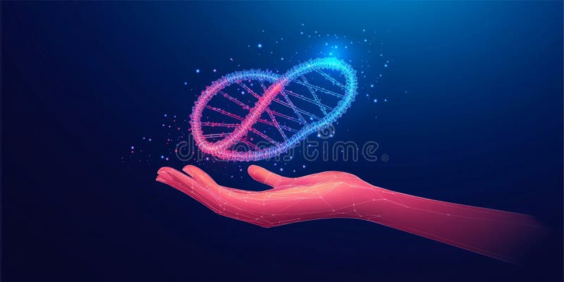 Abstract DNA Helix in Hand Low Poly Design Science Technology Art Red ...