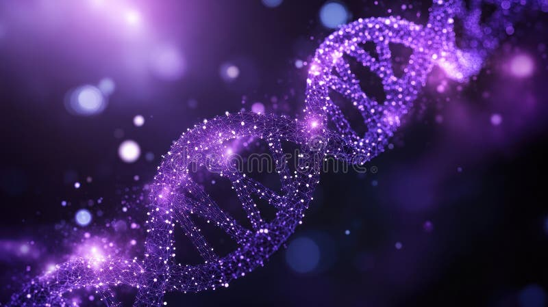 Abstract DNA Helix, Purple Particles, Glowing Bokeh Background Stock ...