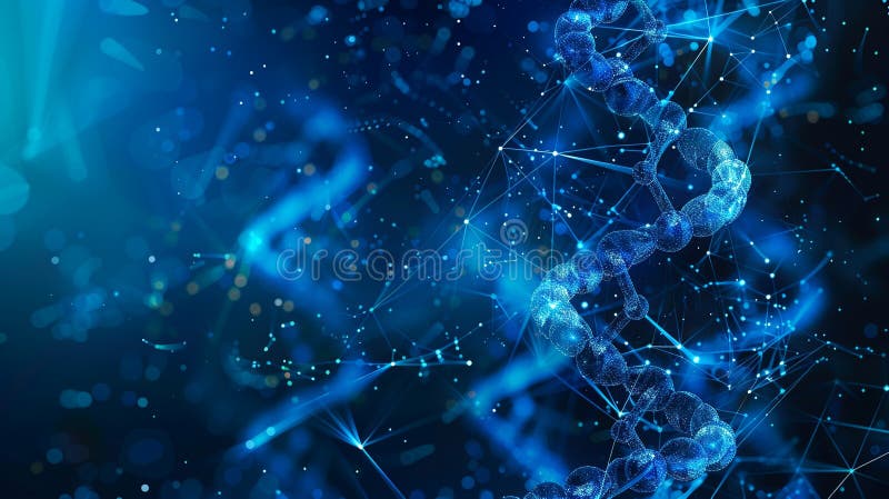 Abstract DNA Molecules Structure on a Blue Medical Background. Gene ...