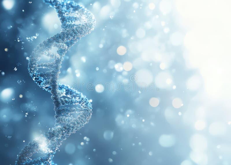 Abstract DNA Strand on a Glowing Blue Background with Space for Copy ...
