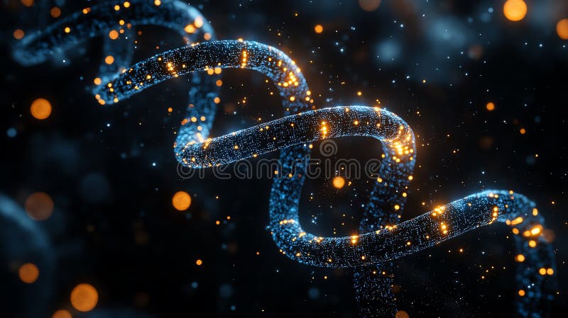 Abstract DNA Strand with Glowing Elements in a Dark Background Stock Illustration - Illustration ...