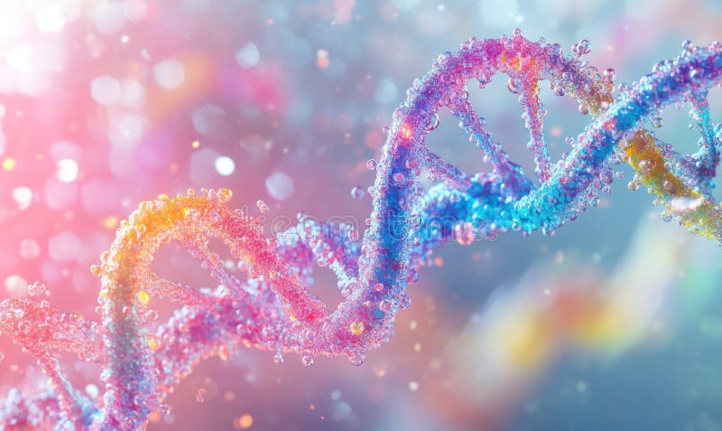 Abstract DNA Strand Surrounded by Glowing Particles and Light Effects ...