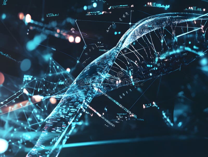 Abstract DNA Strand with Tech Interface Overlay, Biotech Fusion, High ...