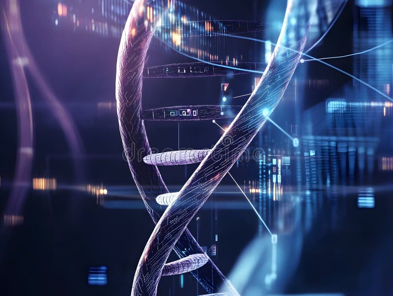 Abstract DNA Strand with Tech Interface Overlay, Biotech Fusion, High ...