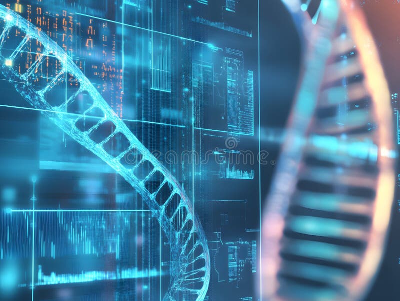Abstract DNA Strand with Tech Interface Overlay, Biotech Fusion, High ...