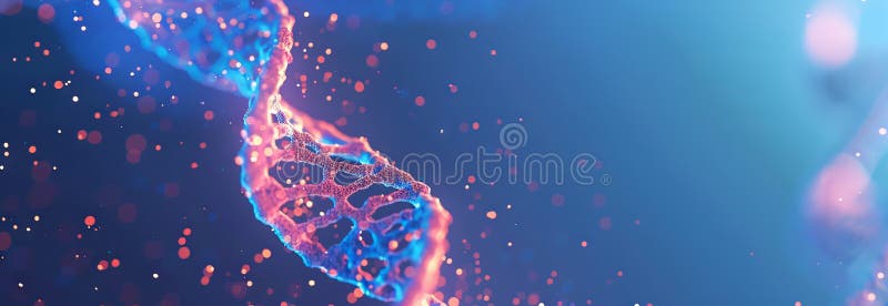 Abstract DNA Strands in a Blue Gradient with Sparkling Particles ...