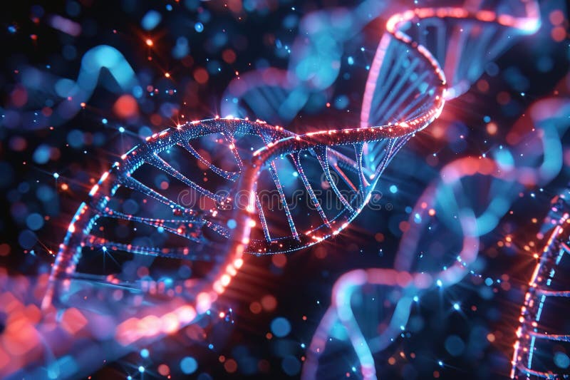 Abstract DNA Strands Twirling in a Neon Cyberpunk Aesthetic Biohacking ...