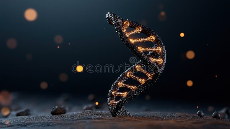 Abstract DNA Structure on Dark Background with Glowing Elements Stock ...