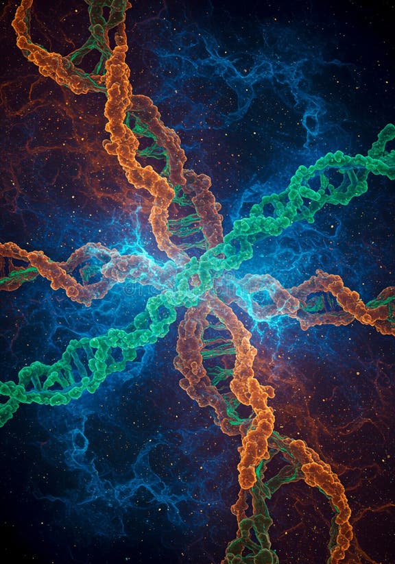 Abstract DNA Structure Glowing in Cosmic Space Stock Illustration ...