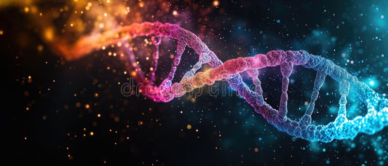 Abstract of Dna Structure in Vibrant Colors Against a Black Background ...