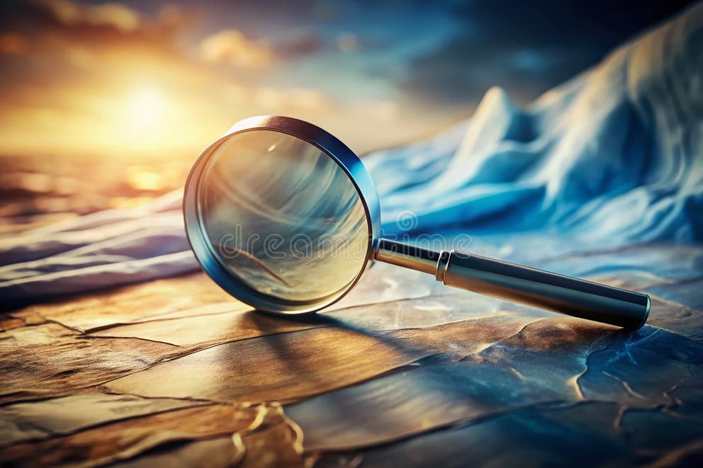 Abstract Document Under Magnifying Glass a Double Exposure in Blue and ...