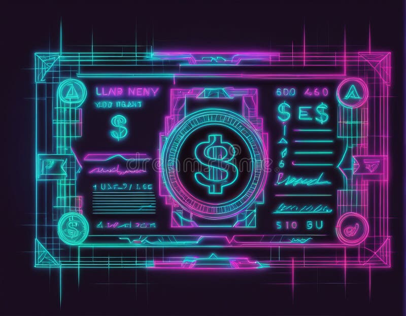 Abstract Dollar Bill Background with Glowing Lines and Dots. Digital ...