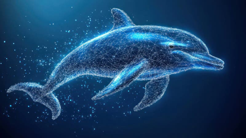 Abstract Dolphin in Deep Ocean, Digital Art, Background Particles Stock ...