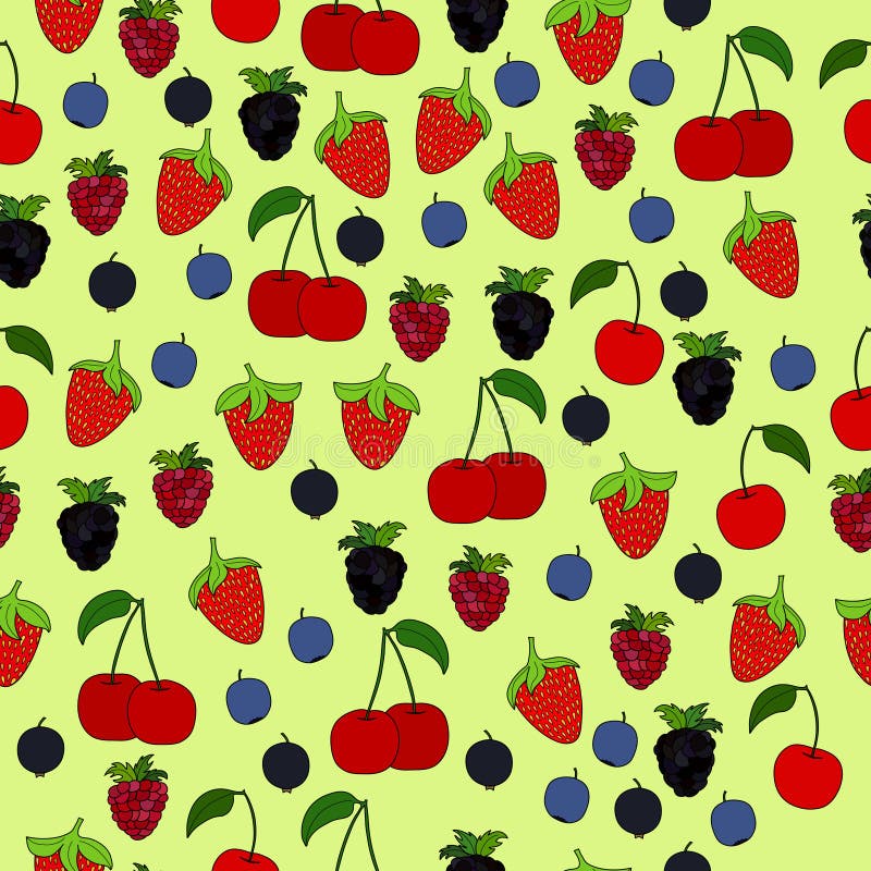 Abstract Doodle Berry Seamless Pattern Stock Illustration ...