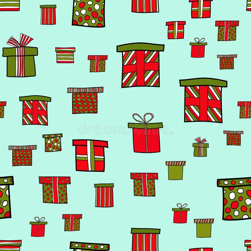 Abstract Doodle Christmas Presents Seamless Pattern Stock Illustration ...