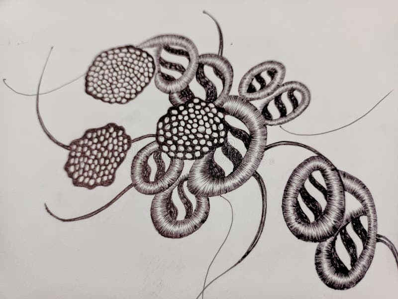 Abstract Doodle with a Combination of Spreading Tendrils on a White ...