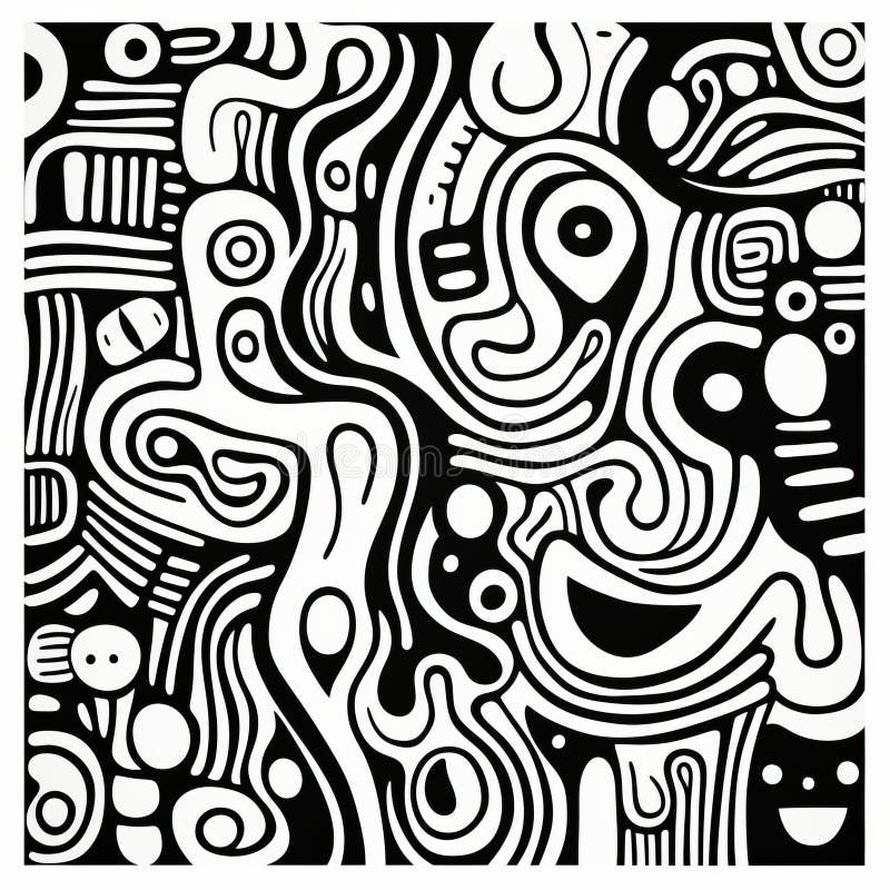 Abstract Doodle Drawing with Intricate Patterns and Monochromatic Depth ...