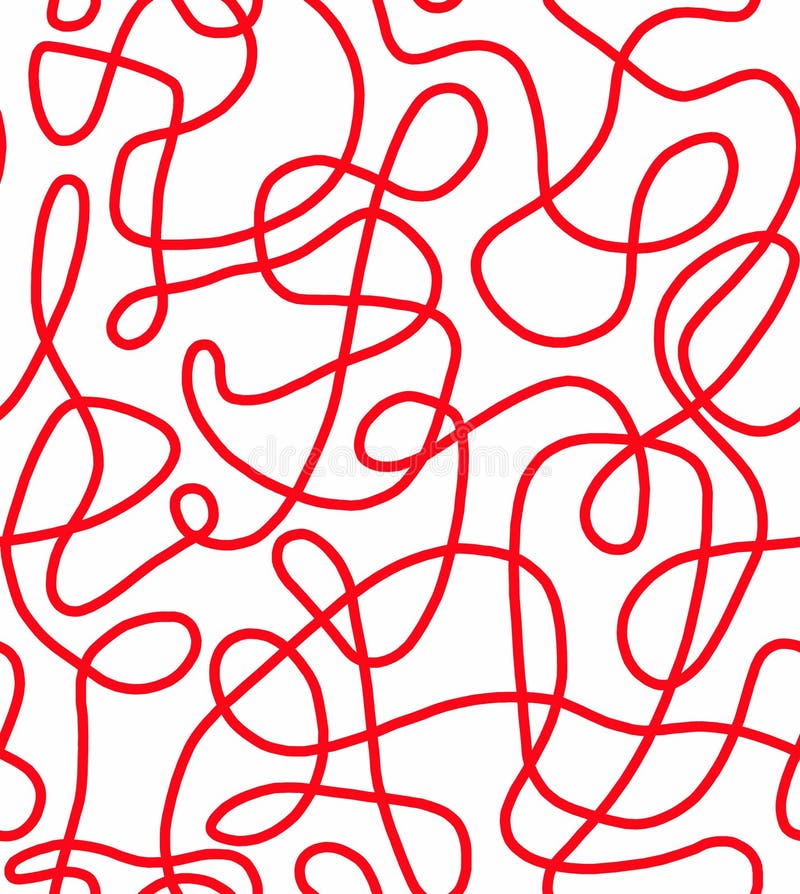 Abstract Doodle Drawing with Red Lines on a White Background.Seamless ...