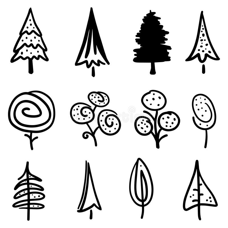 Abstract Doodle Pine Tree in Hand Drawn Stock Vector - Illustration of ...