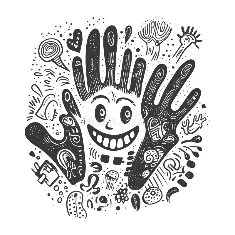 Joyful Doodle Hands with Abstract Elements: a Whimsical Illustration ...