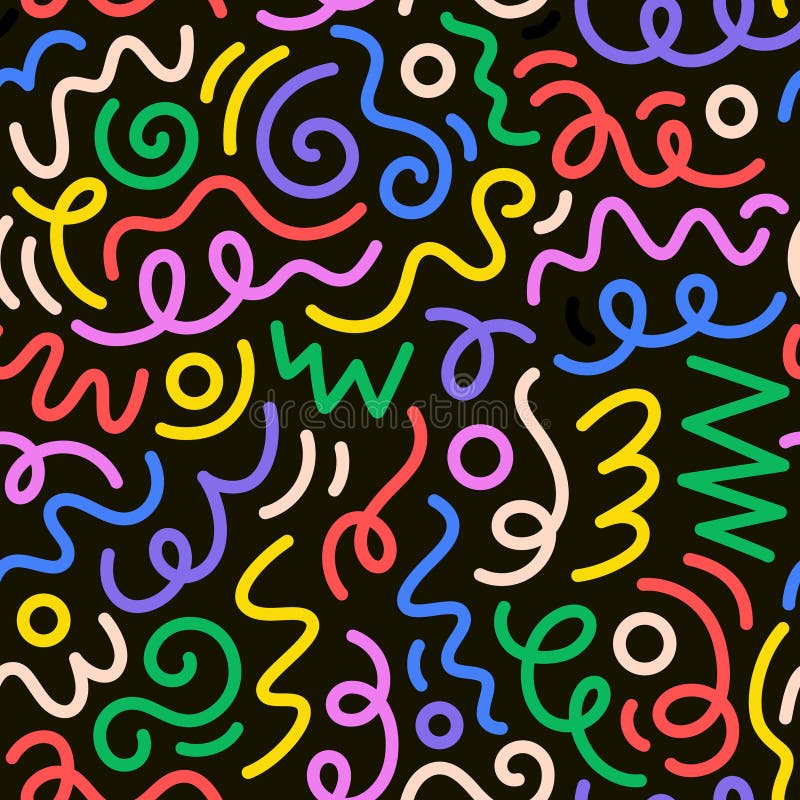 Abstract Doodle Seamless Pattern. Creative Squiggle Color Lines Stock ...