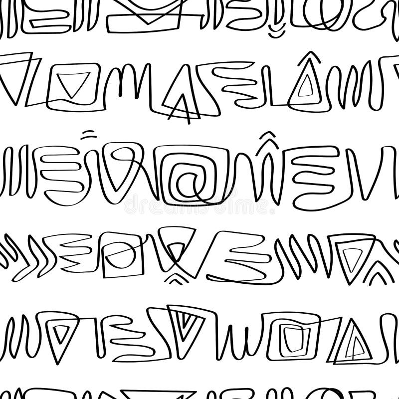 Abstract Doodle Seamless Pattern Imitation of Ancient Symbols Line ...