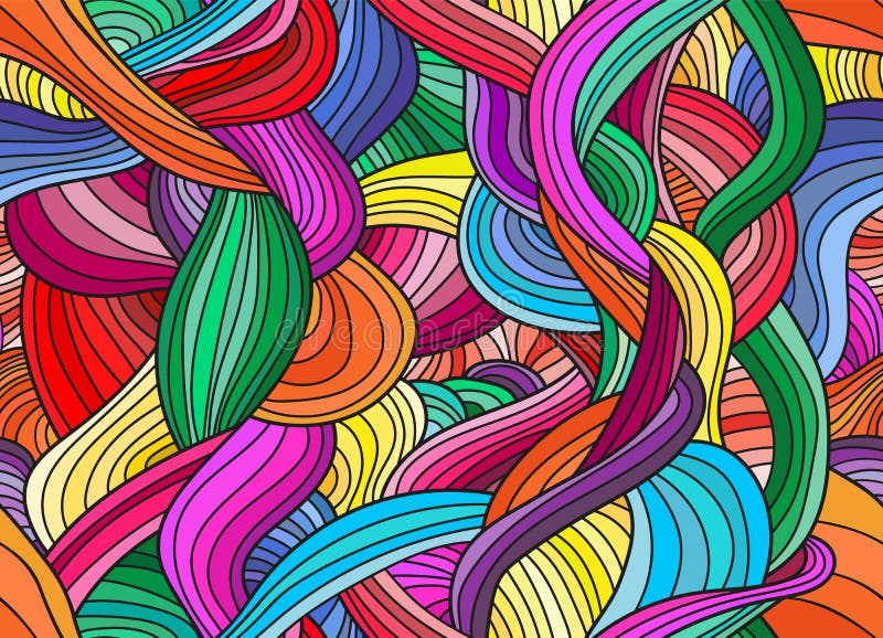 Abstract Doodle Seamless Patterns in Bright Colors Stock Illustration ...