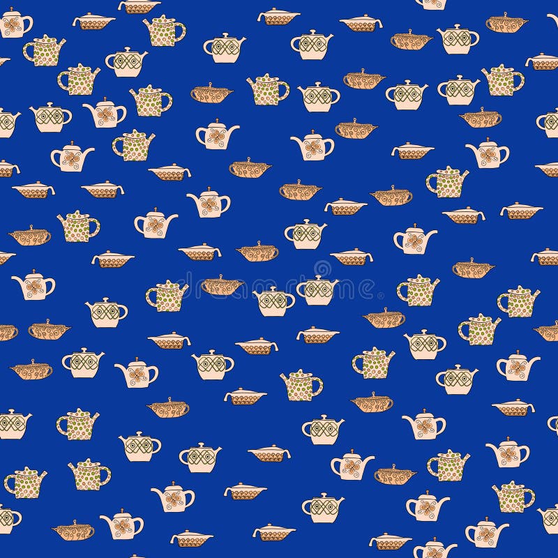 Abstract Doodle Tea Pot Seamless Pattern Stock Illustration ...