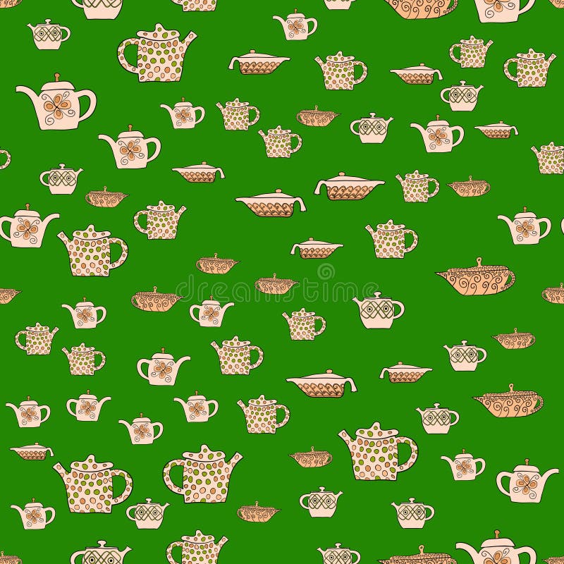 Abstract Doodle Tea Pot Seamless Pattern Stock Illustration ...