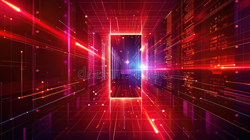 Digital Gateway of Light and Code Stock Illustration - Illustration of ...