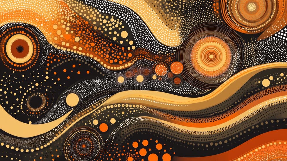 Abstract Dot Painting with Wavy Lines and Concentric Circles Stock ...